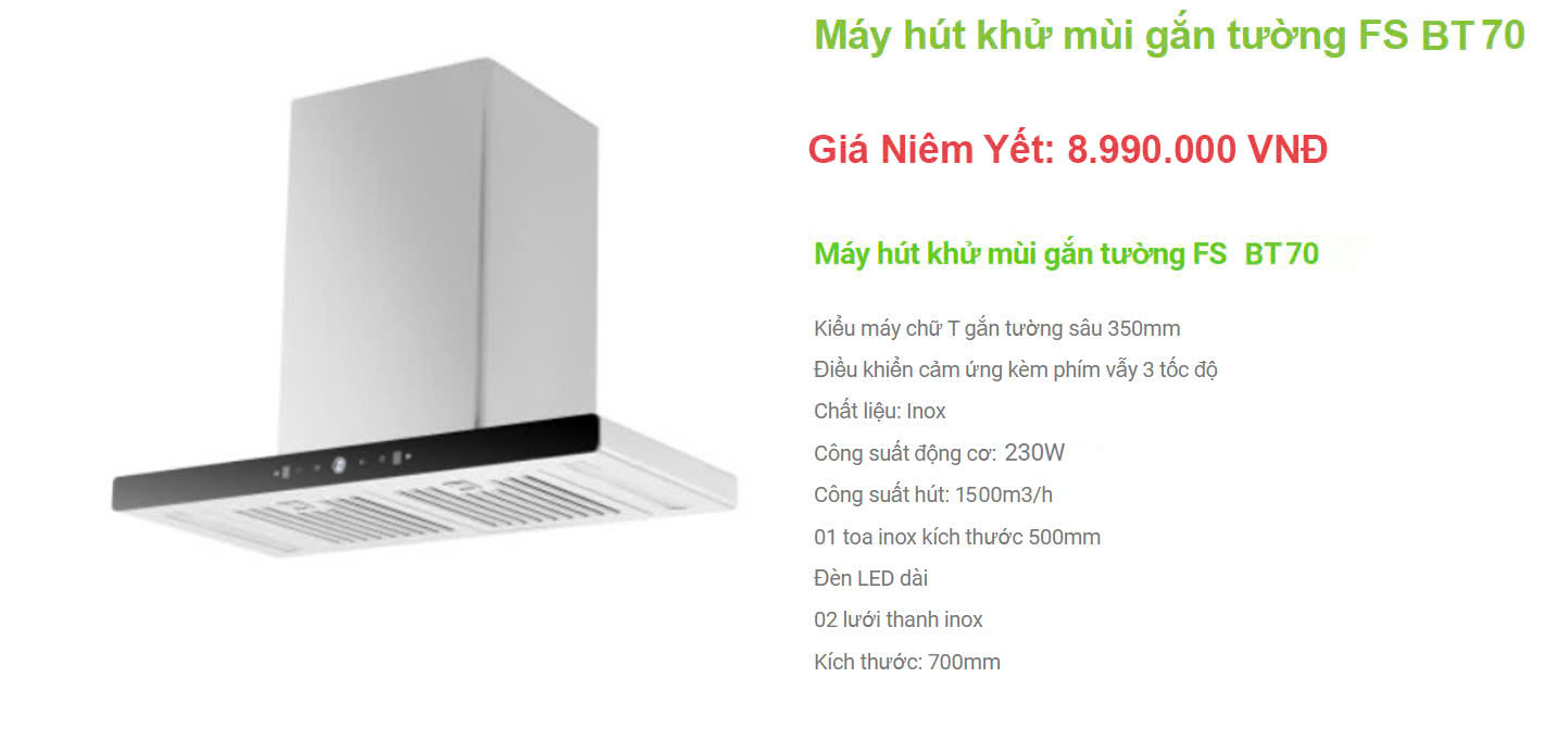 Hút Mùi Chữ T Faster FS BT70 - Bếp Xanh - Kho Thiết Bị bếp